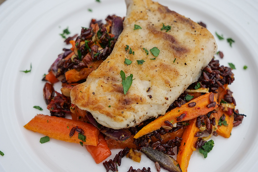 Pan Fried Snapper with Black Rice and Carrot Salad - The Fishing Website